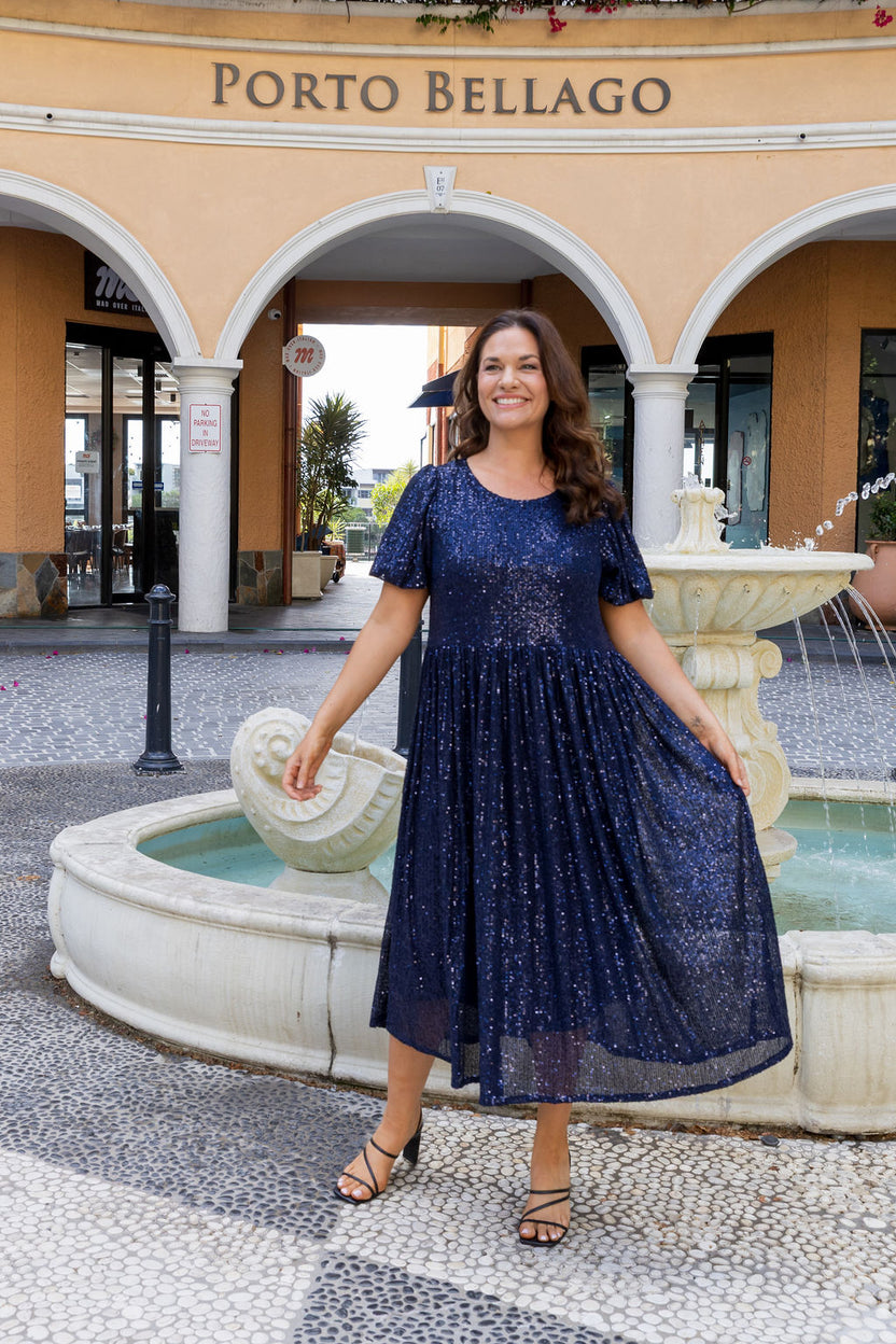 Glimmer Sequin Midi Dress in Navy – Proud Poppy Clothing