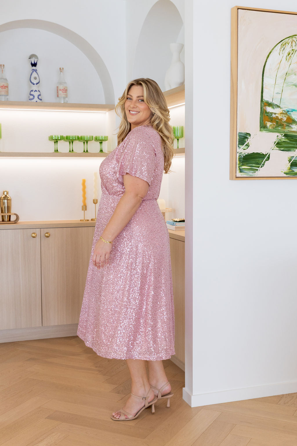 Athelia Sequin Midi Dress in Rose Gold – Proud Poppy Clothing