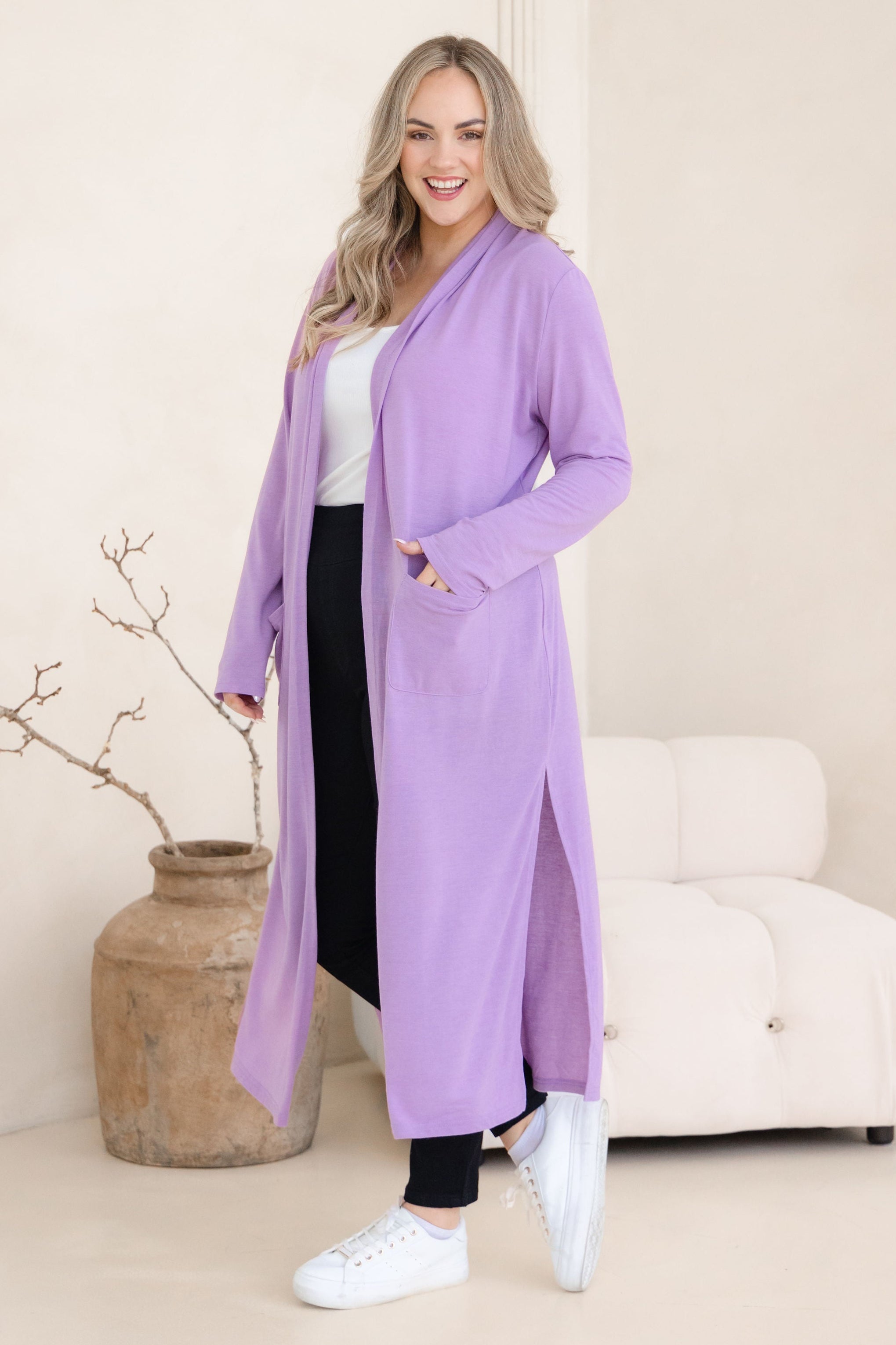 Jane Cardi Maxi Length in Lavender – Proud Poppy Clothing
