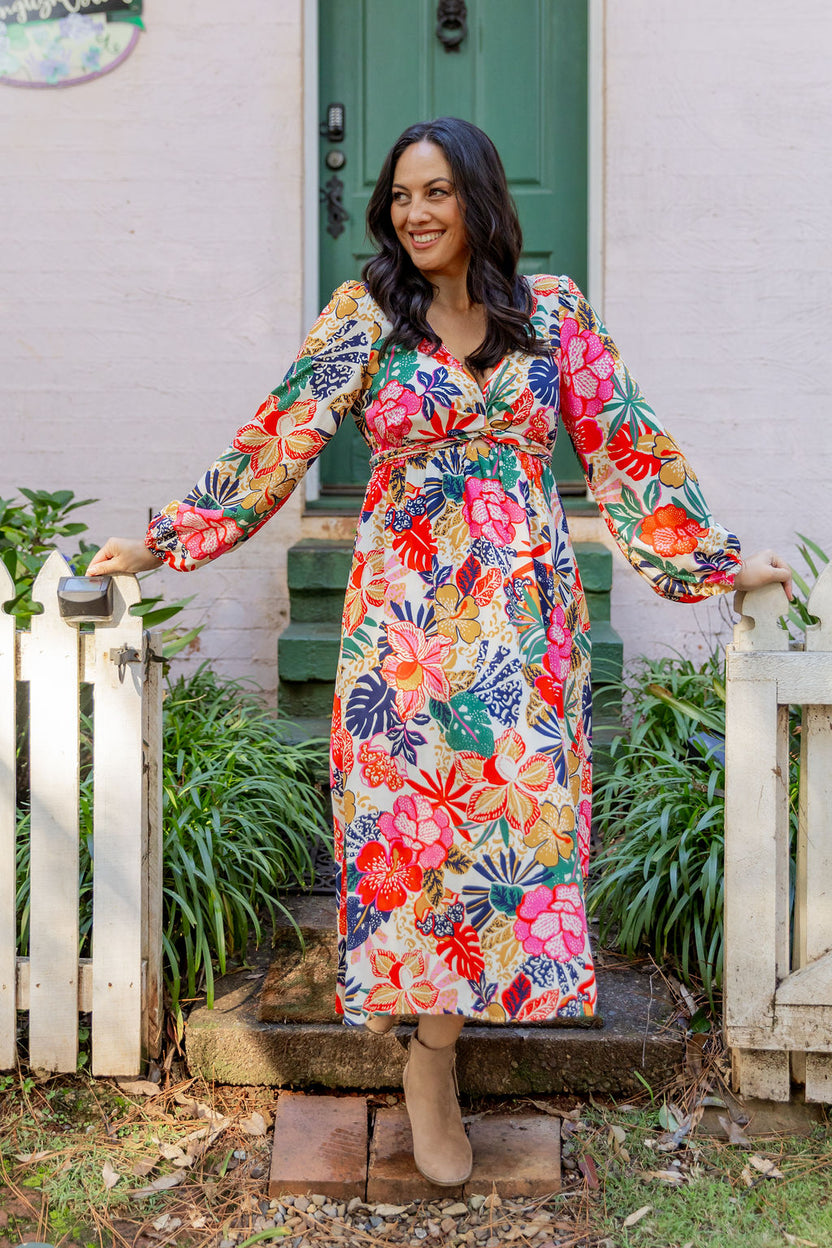 Grace Long Sleeve Midi Dress in Hibiscus – Proud Poppy Clothing