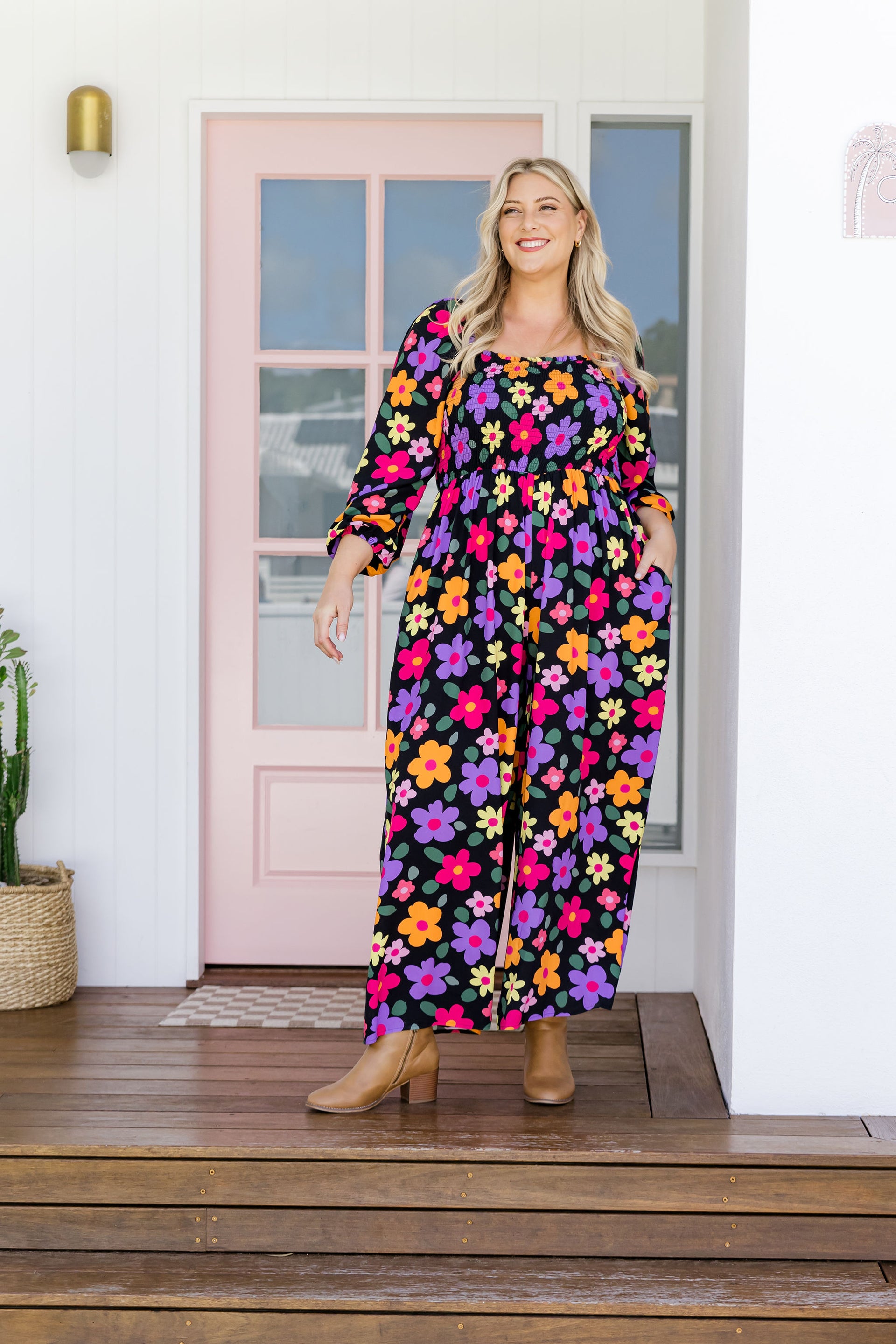 Emily Long Sleeve Jumpsuit in Bloomie – Proud Poppy Clothing