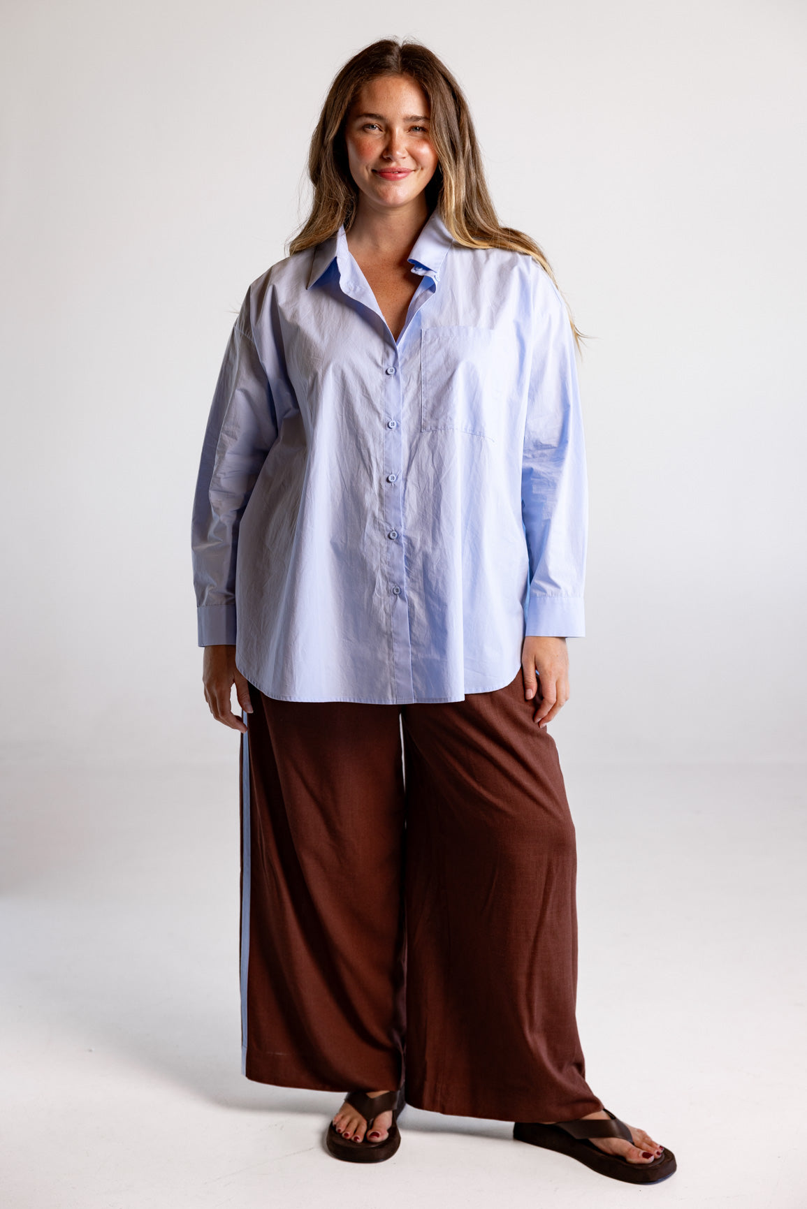 Side Stripe Linen Blend Pants in Dark Chocolate & Baby Blue – Proud ...