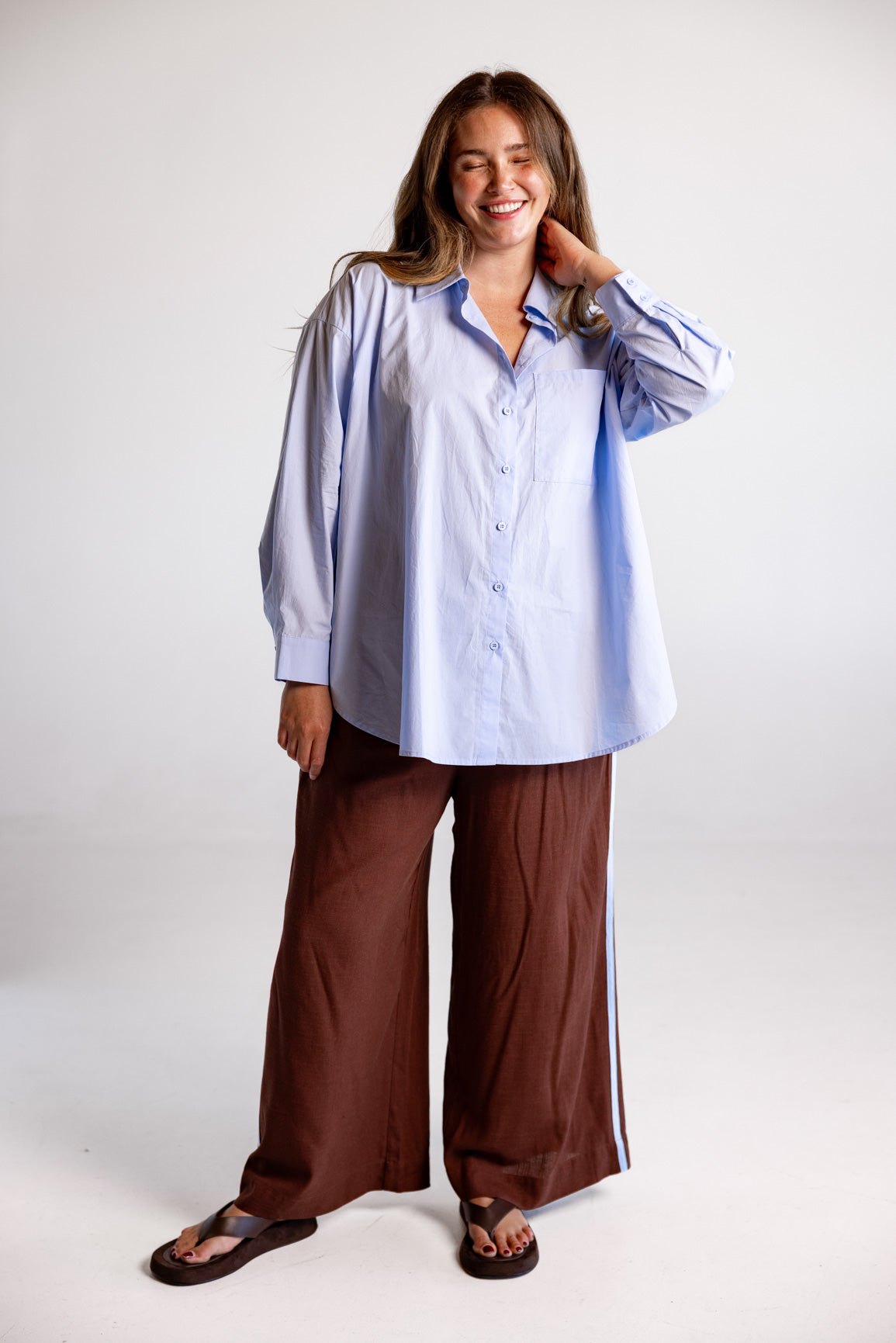 Side Stripe Linen Blend Pants in Dark Chocolate & Baby Blue – Proud ...